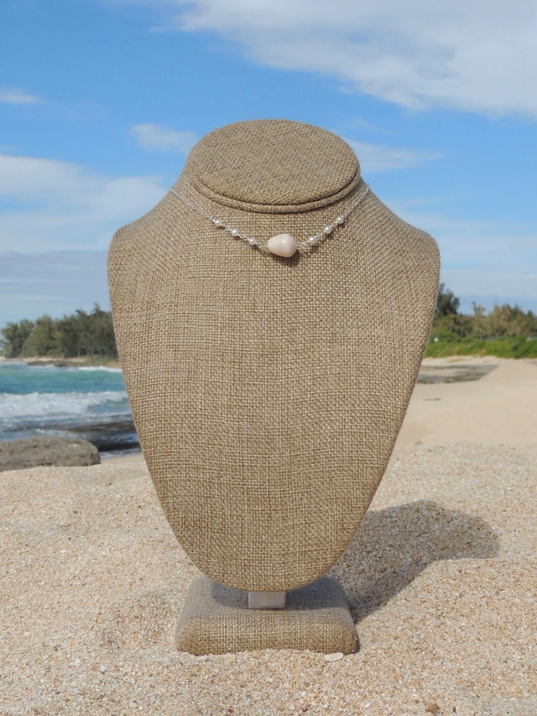 Hawaiian Cone Shell Choker Necklace, Sterling Silver, White Pearls ...