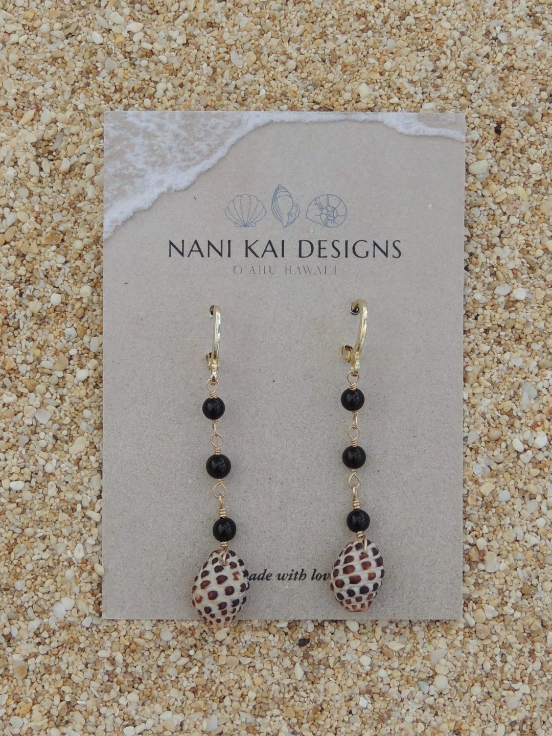 Hawaiian Drupe Shell Huggies, 14kt Gold Fill Earrings, Small B&W ...