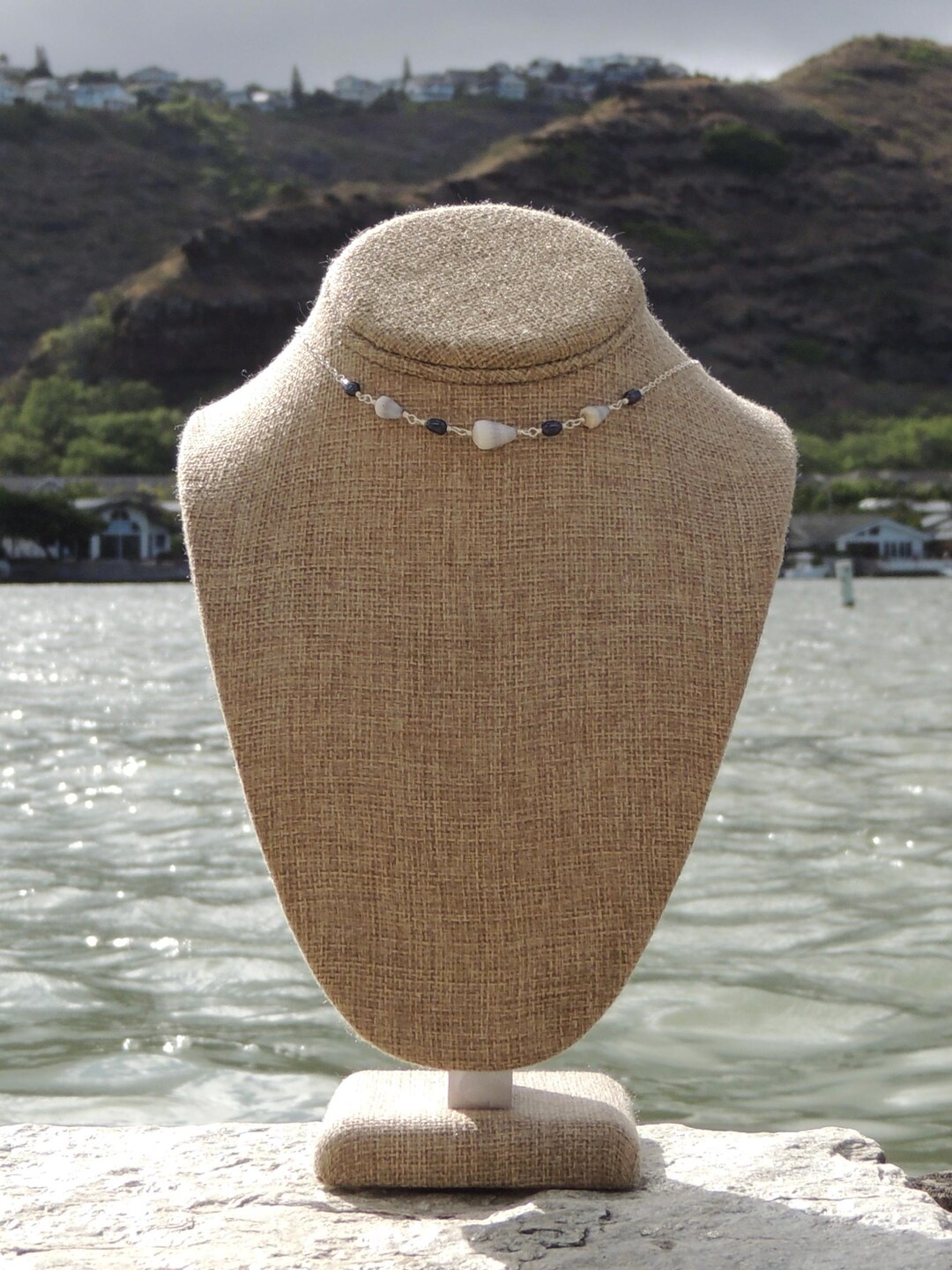 Hawaiian Cone Shell Choker Necklace, Black Pearls, Mini Seashells, Gift ...