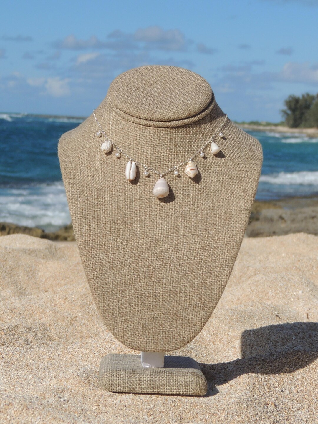 Hawaiian Shell Charm Necklace, Sterling Silver, Mini White Pearls ...