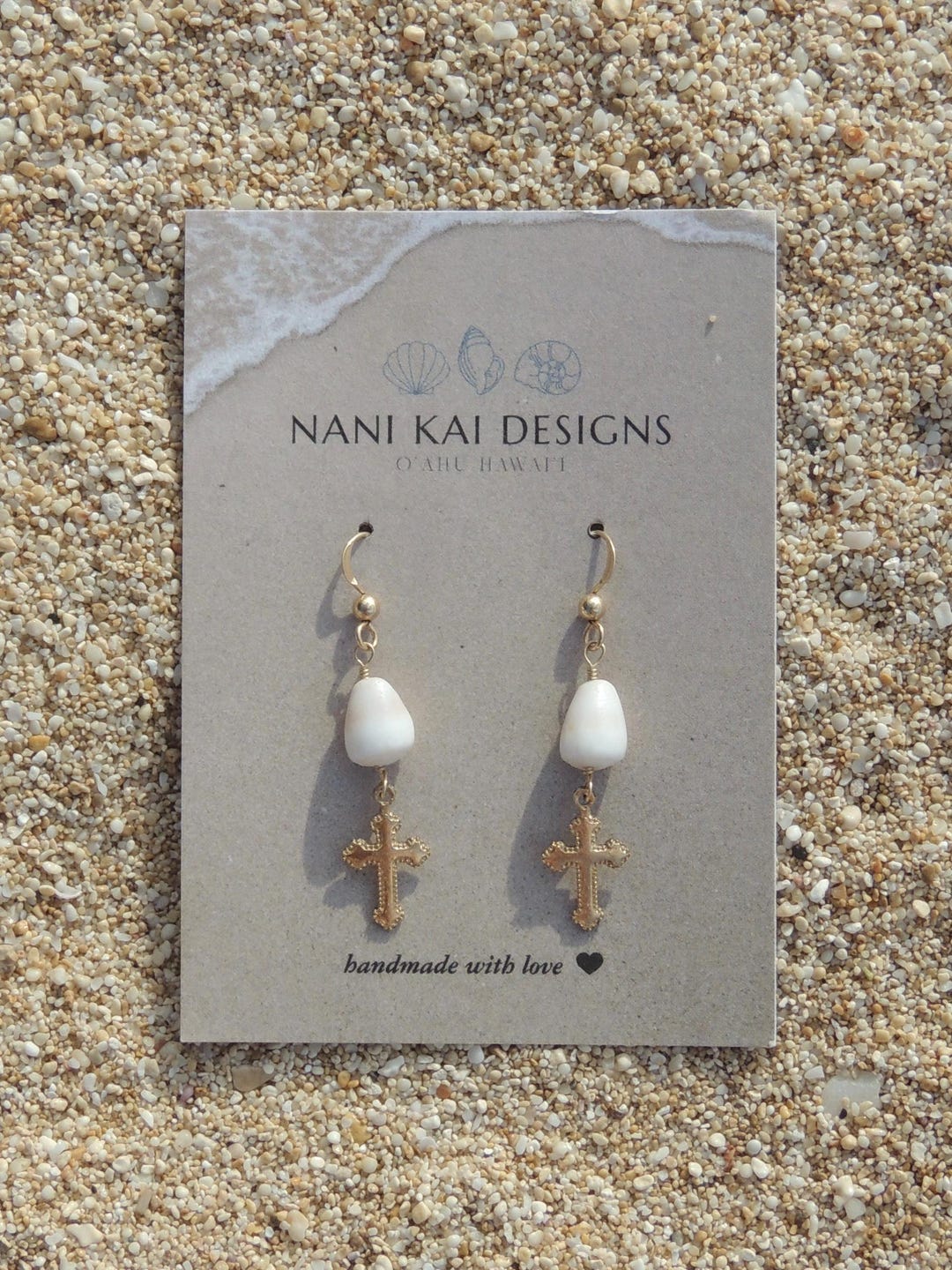 Hawaiian Cone Shell / Cross Charm Earrings, 14kt Gold Filled, Oahu ...