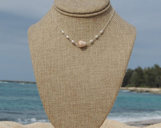 Hawaiian Cone Shell Necklace, White Pearls, Pastel Seashell, Gifts for ...