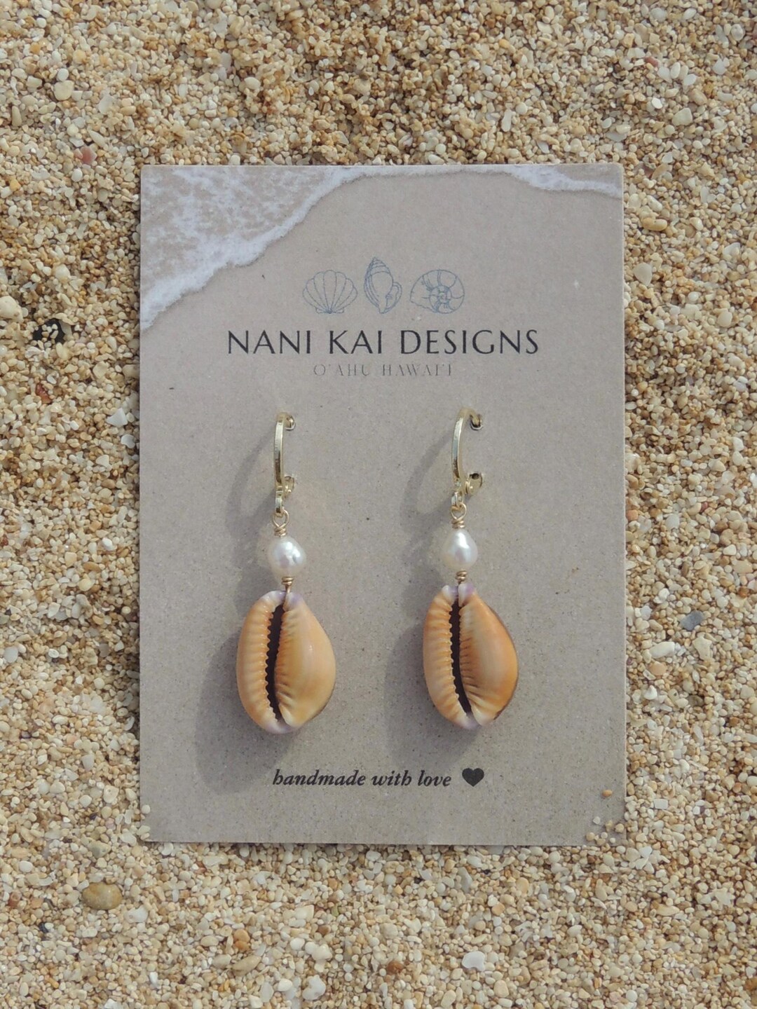 Hawaiian Honey Cowrie Shell Huggies, 14kt Gold Filled Earrings, Mini ...
