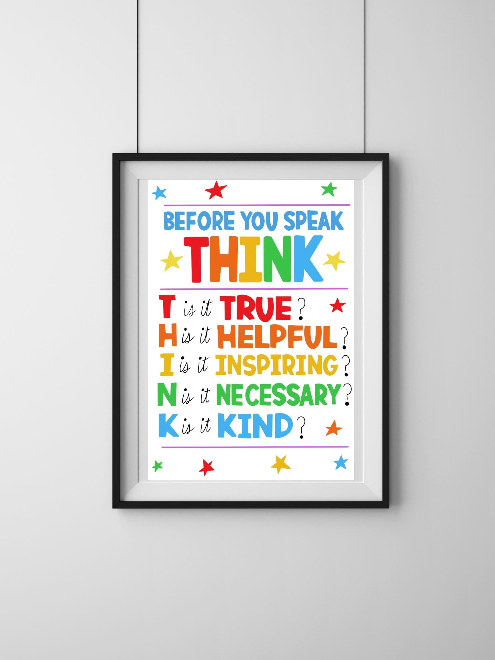 THINK Before You Speak Print - INSTANT DOWNLOAD / Teacher Poster ...