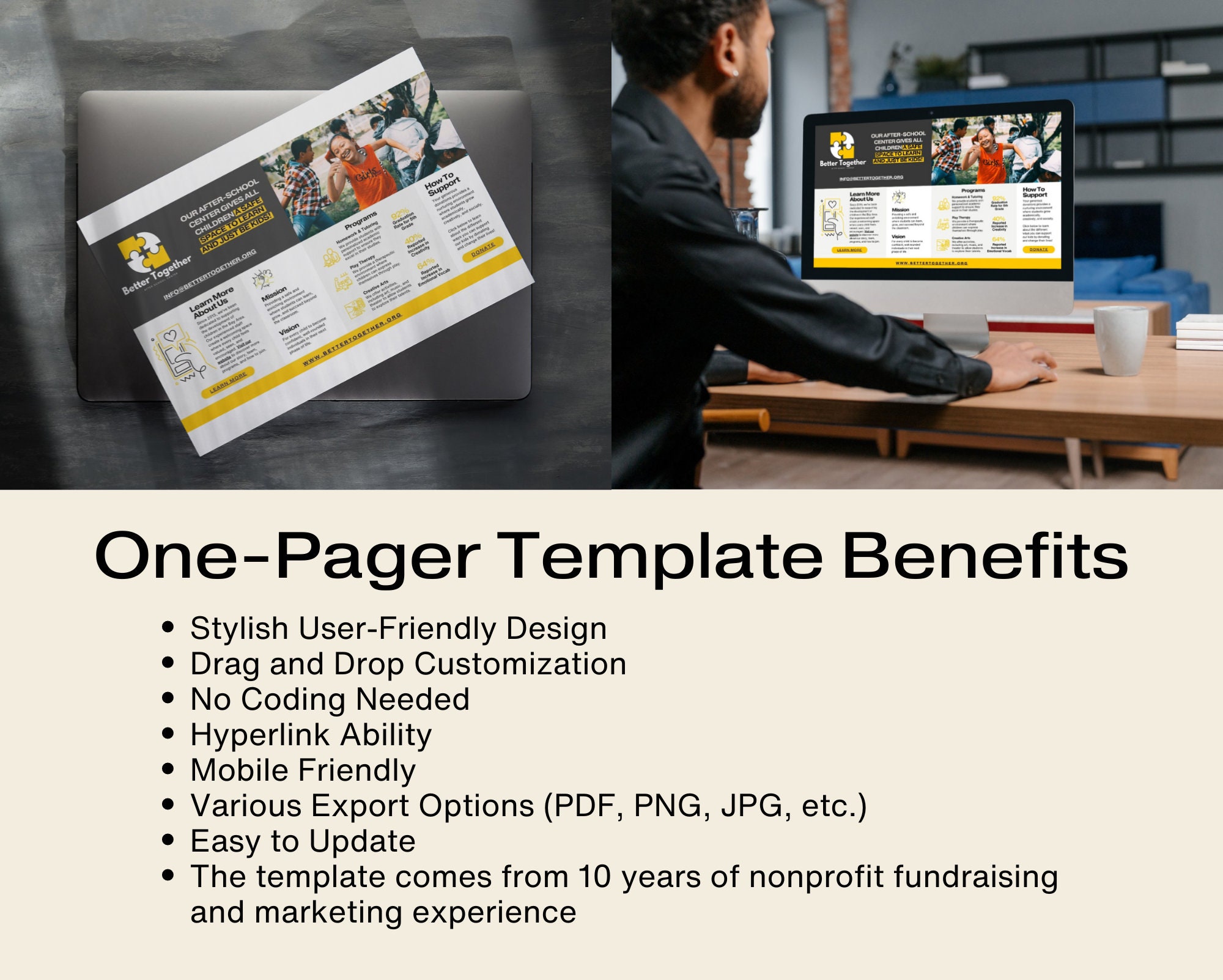 16:9 One-pager Nonprofit Overview, Easy Canva Design Template. Use as a ...