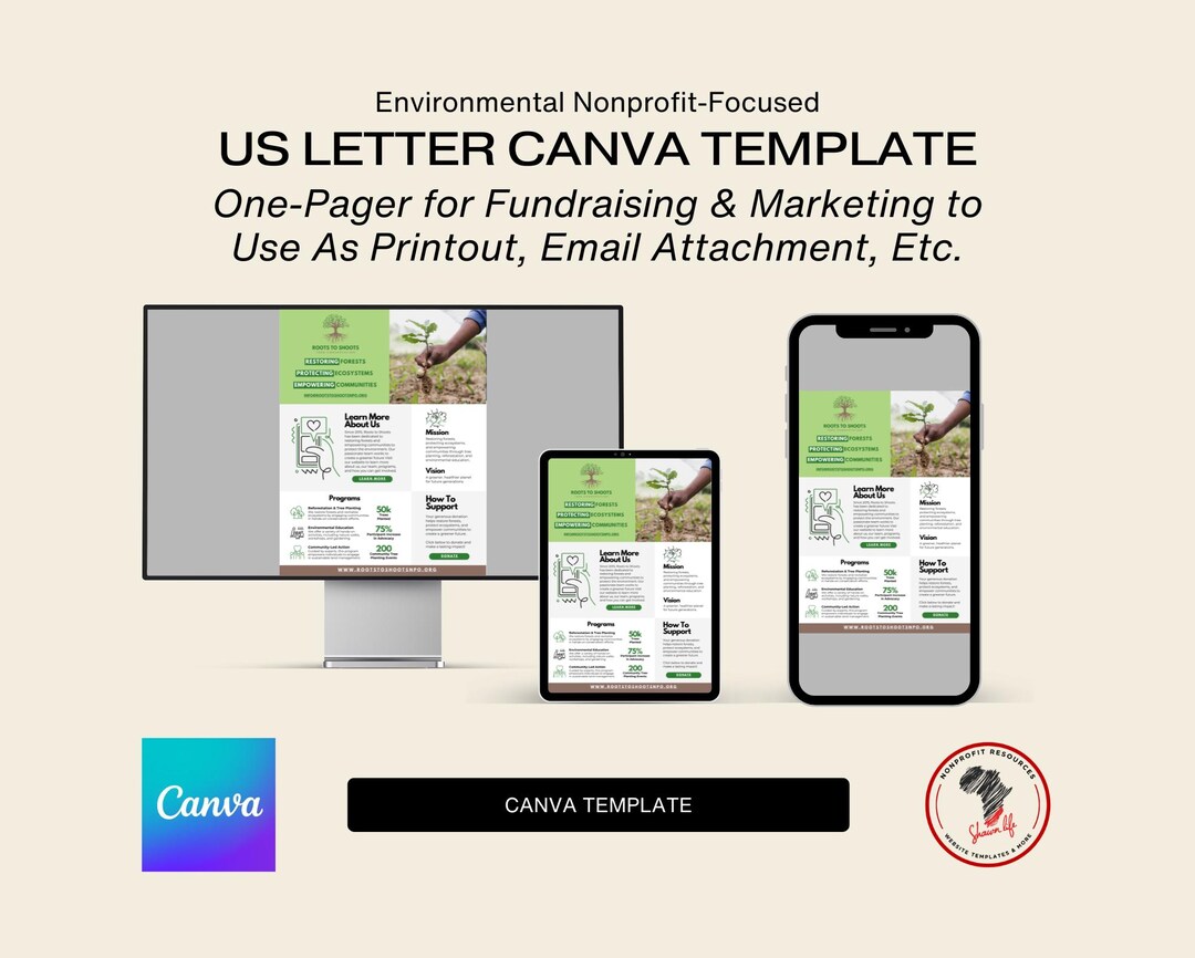 US Letter 1-pager for Environmental Nonprofit Easy Canva Template. Use ...