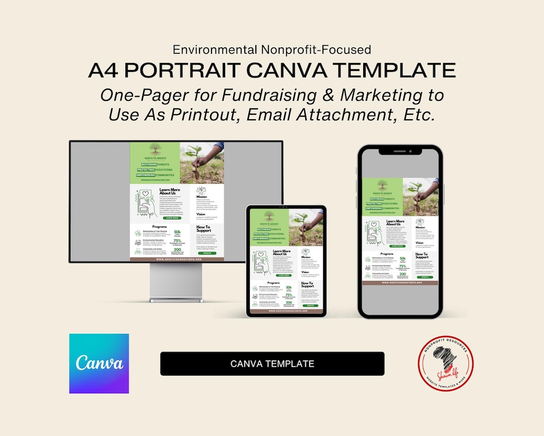 A4 One-pager Environmental Nonprofit Overview, Easy Canva Template. Use ...