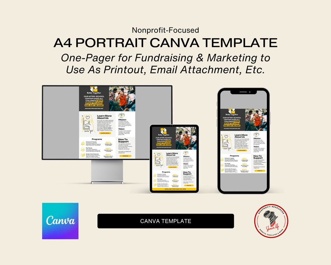 A4 One-pager Nonprofit Overview, Easy Canva Design Template. Use It as ...