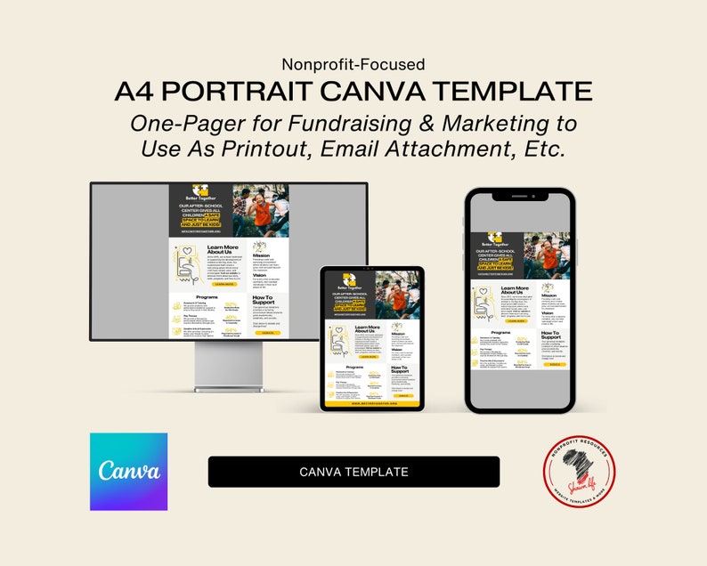 A4 One-pager Nonprofit Overview, Easy Canva Design Template. Use It as ...