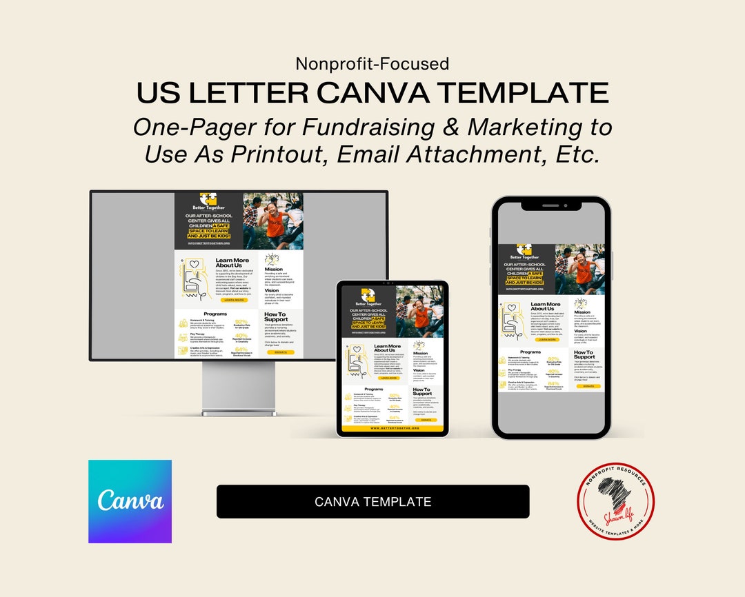 US Letter 1-pager Nonprofit Overview, Easy Canva Design Template. Use ...