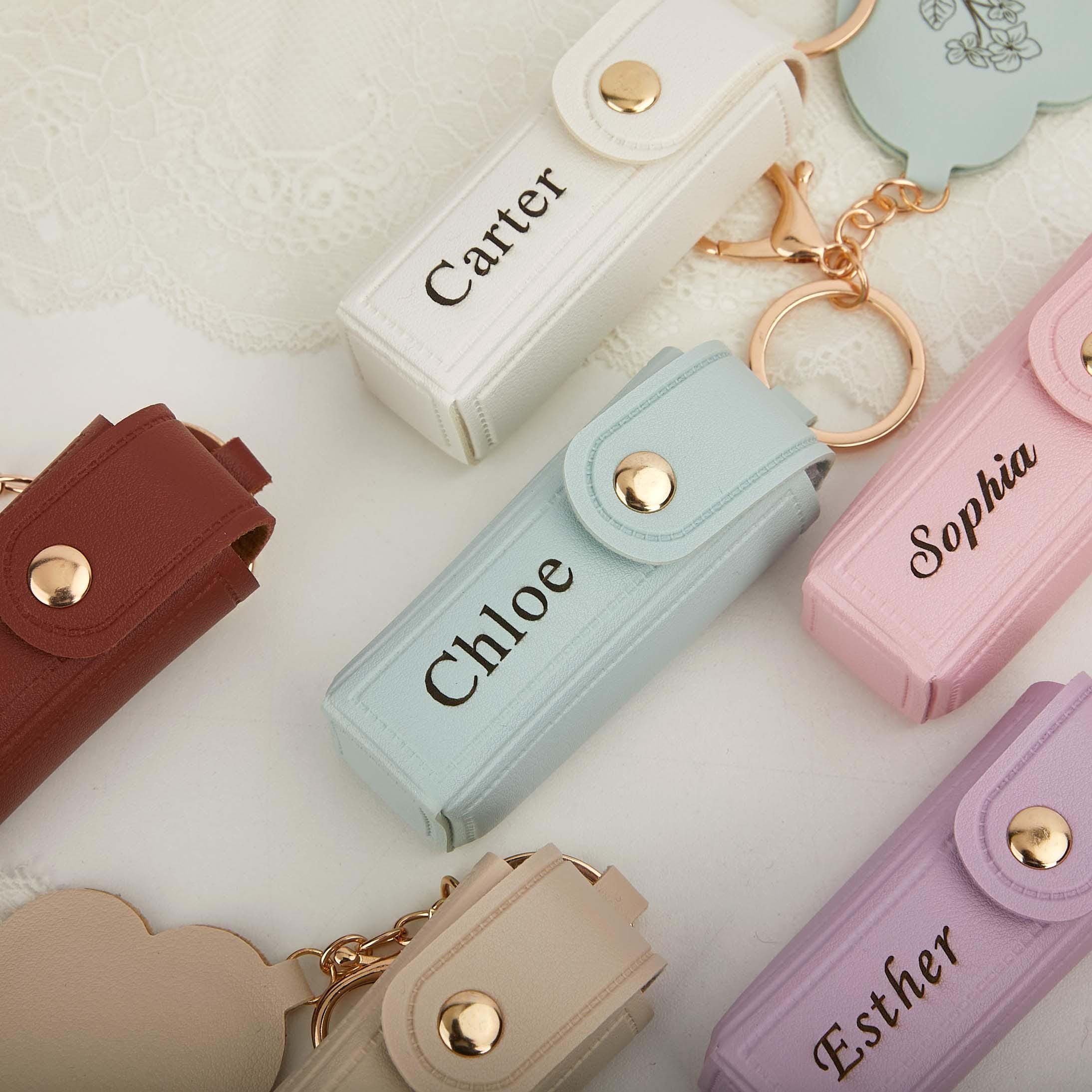 Personalizedbirth Flower Lipstick Keychain Case With Mirror, Custom PU ...