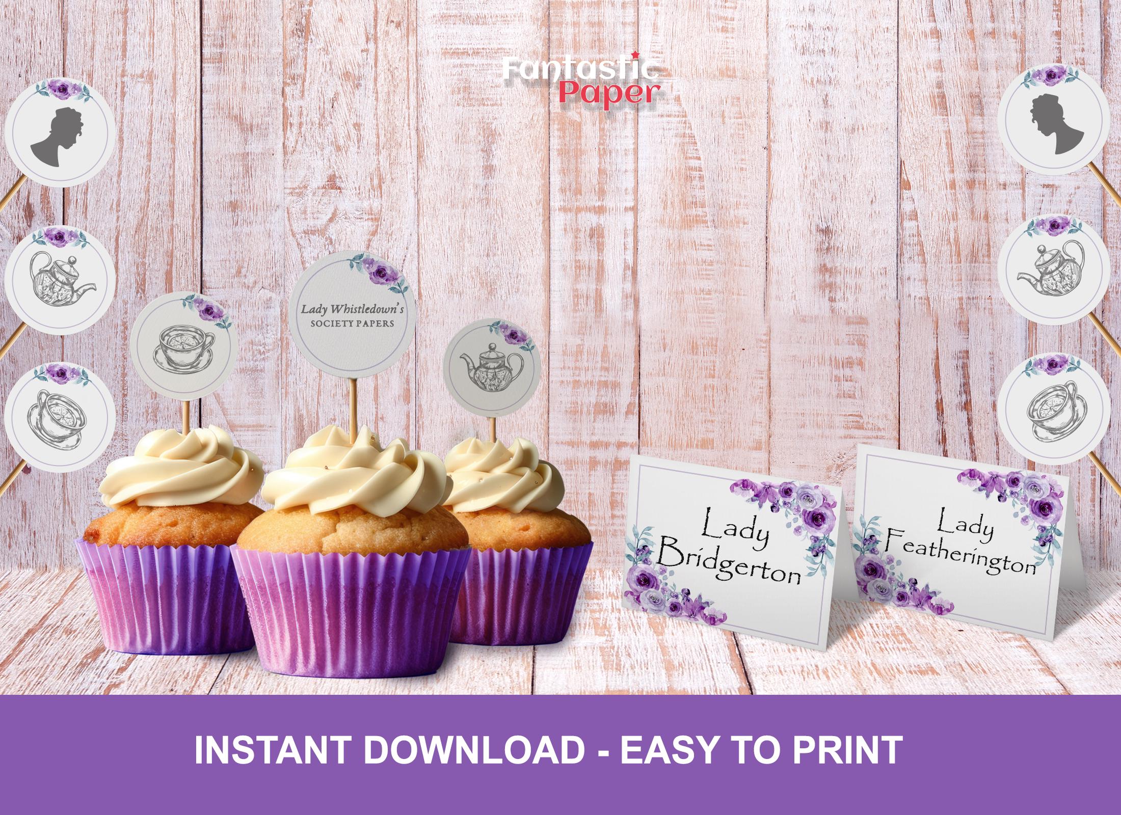 Bridgerton Cupcake Toppers and Food Tent Printable Stickers ...
