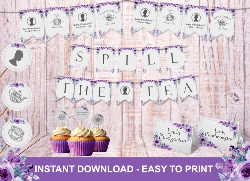 Bridgerton Party Printable Bundle | Elegant & Customizable Name Banners ...