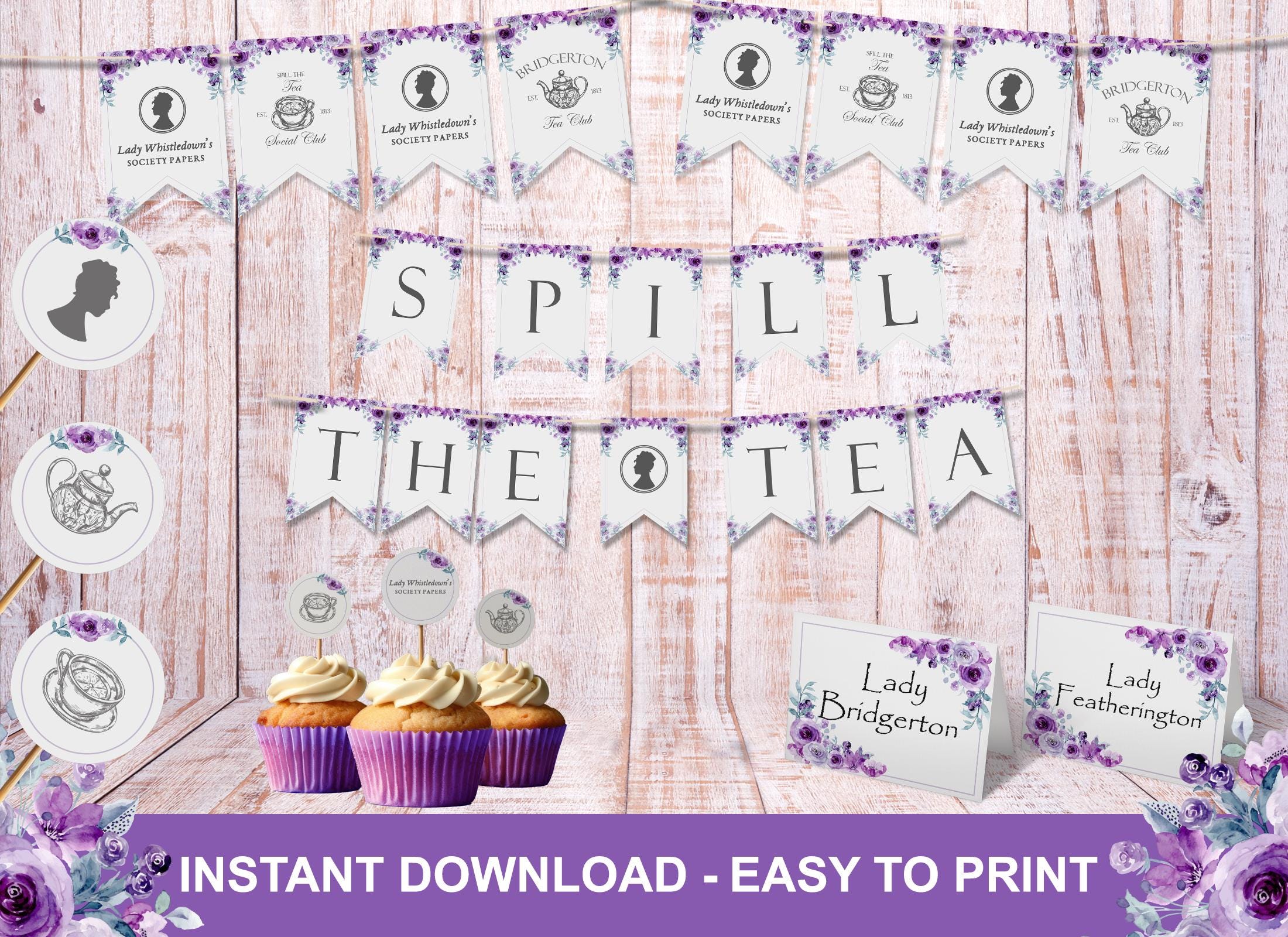 Bridgerton Party Printable Bundle | Elegant & Customizable Name Banners ...
