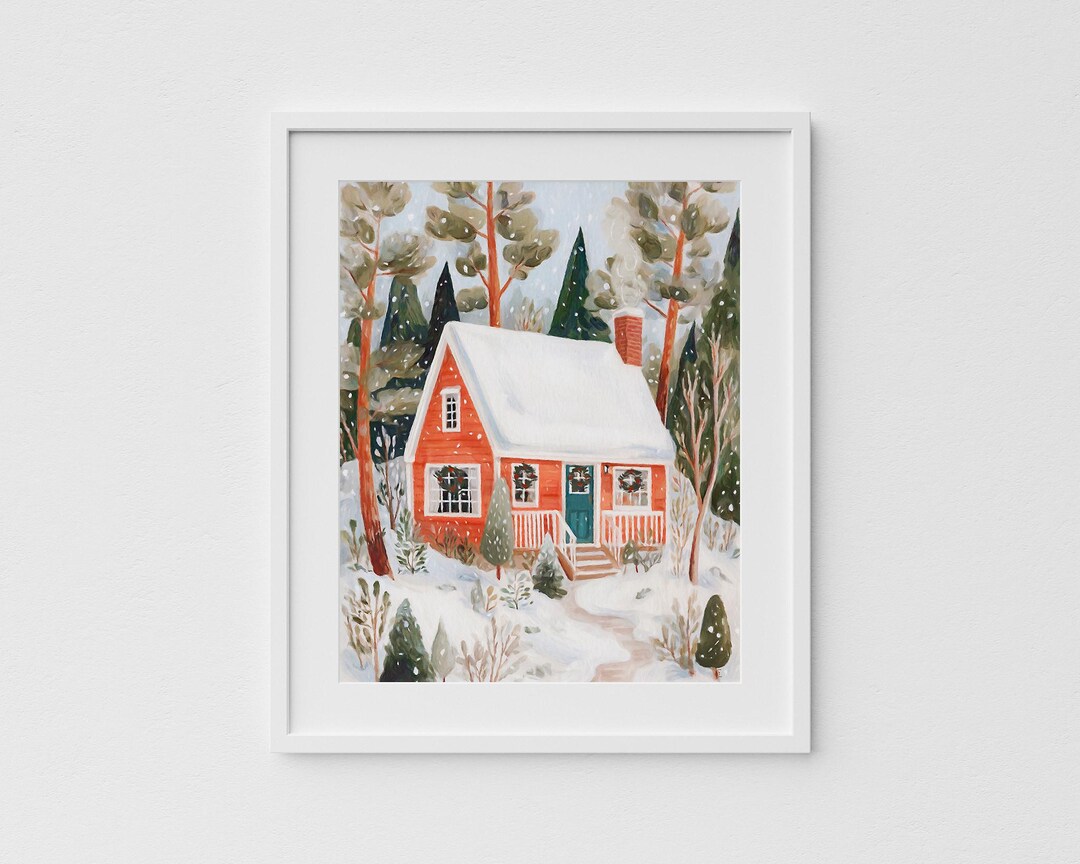 Little Christmas House Art Print: Snowy Winter Scenery (digital ...