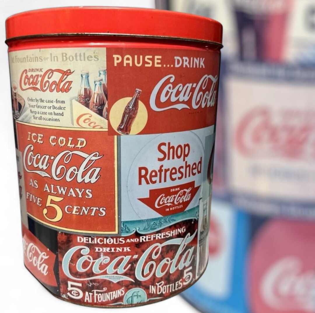 Vintage 1990s Coca-cola Tin Canister Advertising 5 Cent Coke ...