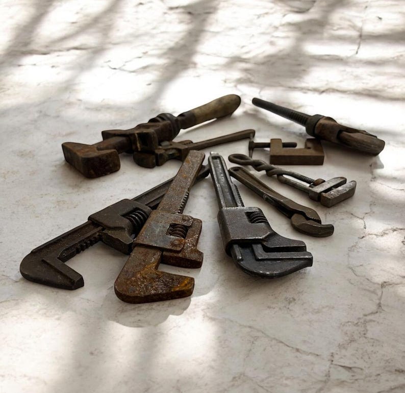 Vintage Wrench & Clamp Lot (9) RIDGID Pipe Wrench + Adjustable/monkey ...