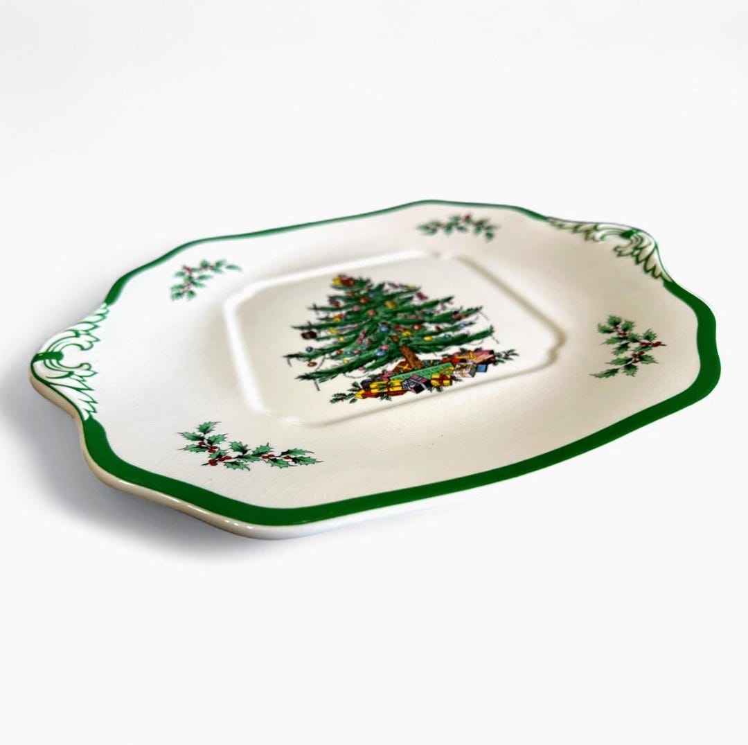 Vintage Spode Christmas Tree Square Handled Plate Holiday Serveware ...