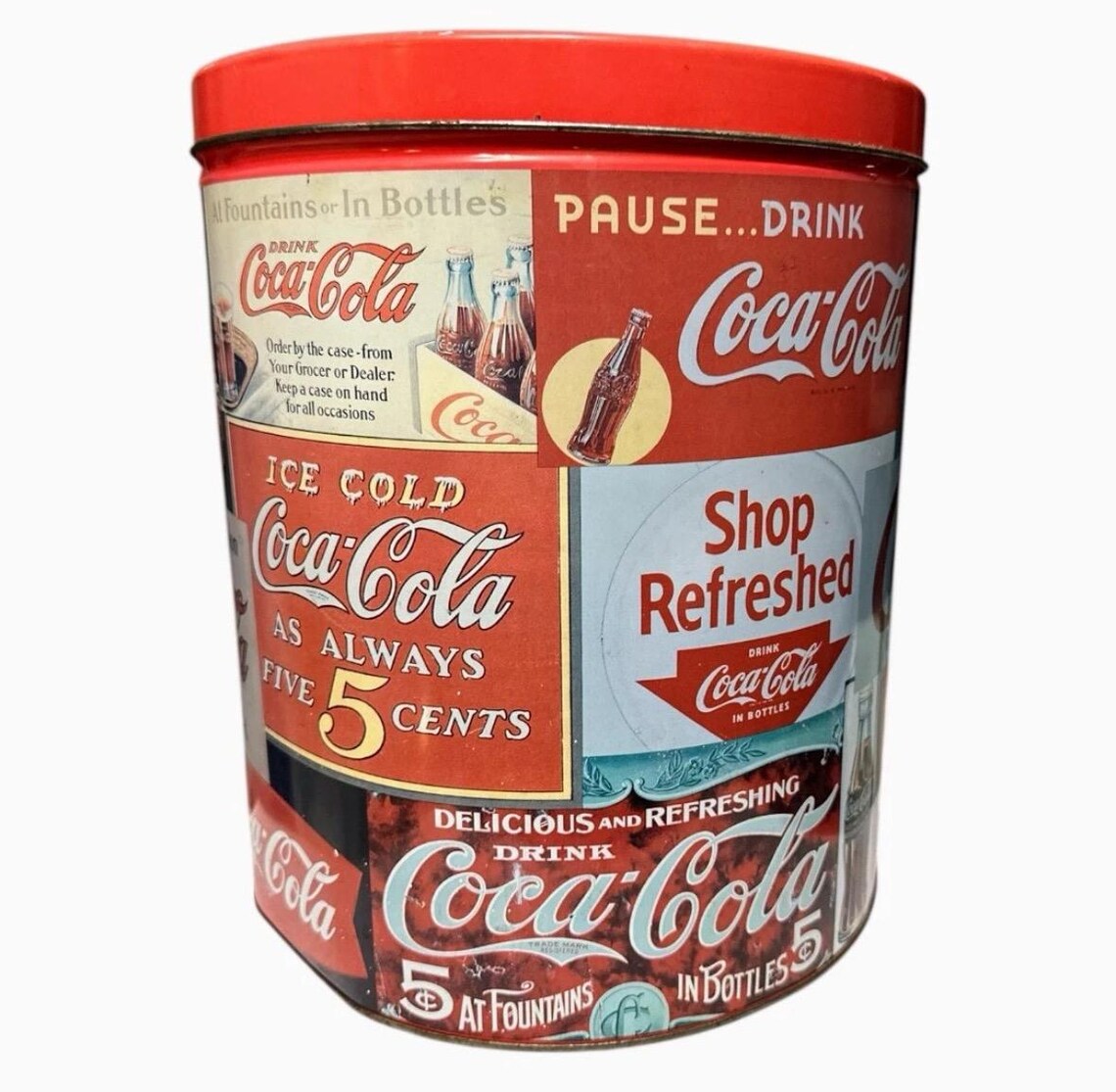 Vintage 1990s Coca-cola Tin Canister Advertising 5 Cent Coke ...