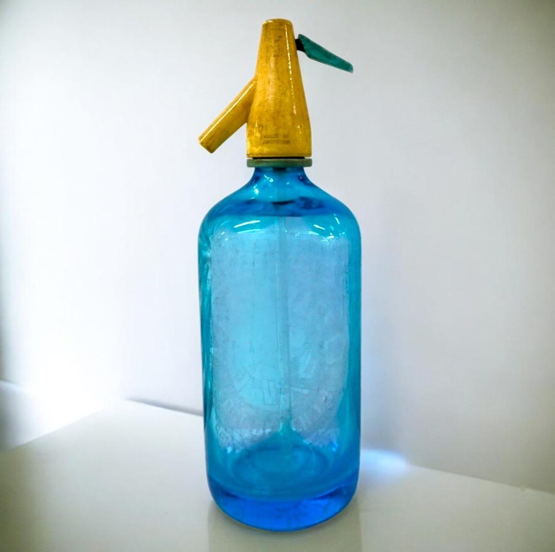 Vintage Blue Glass Seltzer Soda Siphon / Syphon Bottle - Bar Decor ...