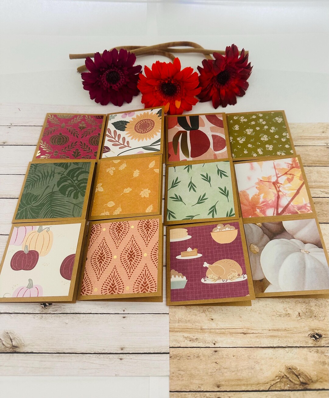 Thanksgiving Mini Note Cards. Fall , Autumn and Pumpkins Designs. Set ...