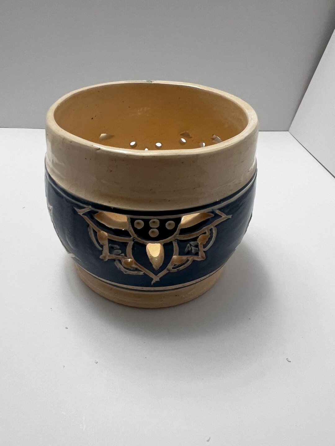 Blue and off White Ceramic Luminaria, Handmade Glazed Pottery ...