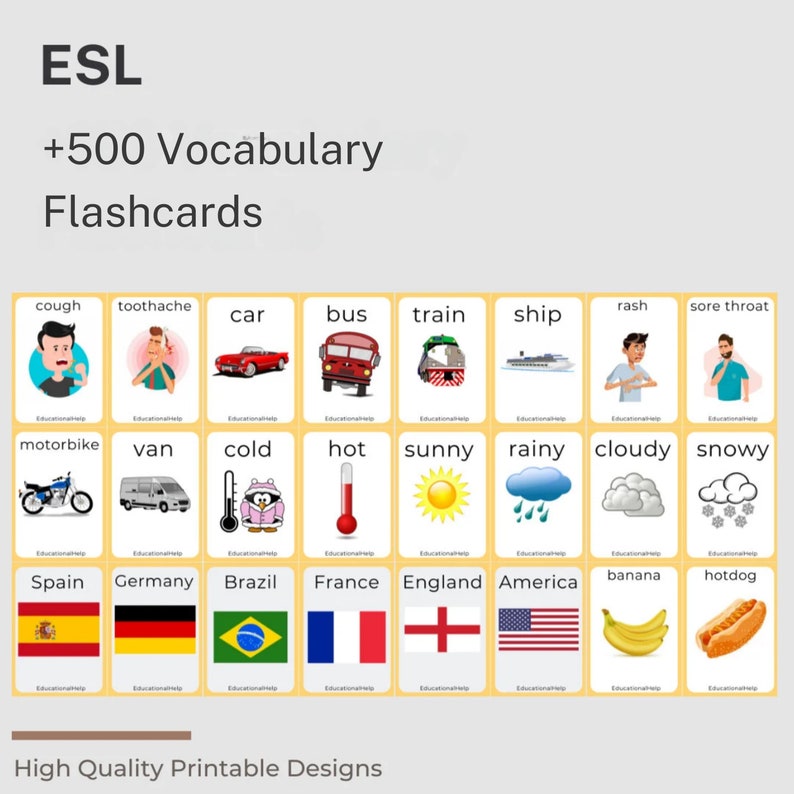 More Than 500 ESL Flashcards - Creative Vocabulary Cards for ESL ...