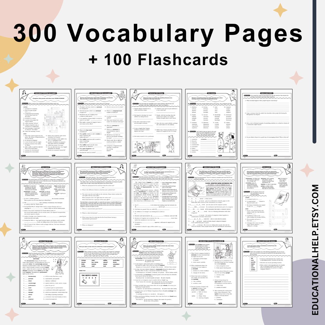 More 300 Vocabulary Pages With a Bonus of 100 Vocabulary Cards to ...