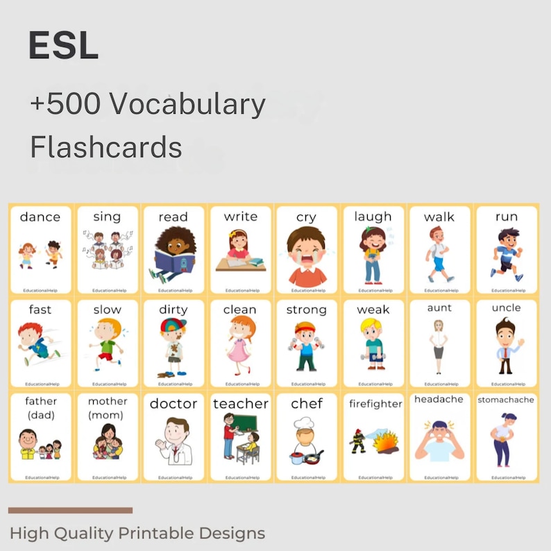 More Than 500 ESL Flashcards - Creative Vocabulary Cards for ESL ...