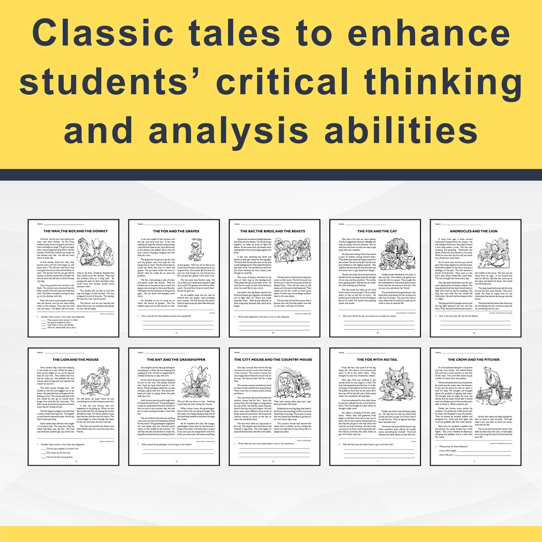 Classic Fables Reading Comprehension Worksheets | Grades 6-9 ELA ...