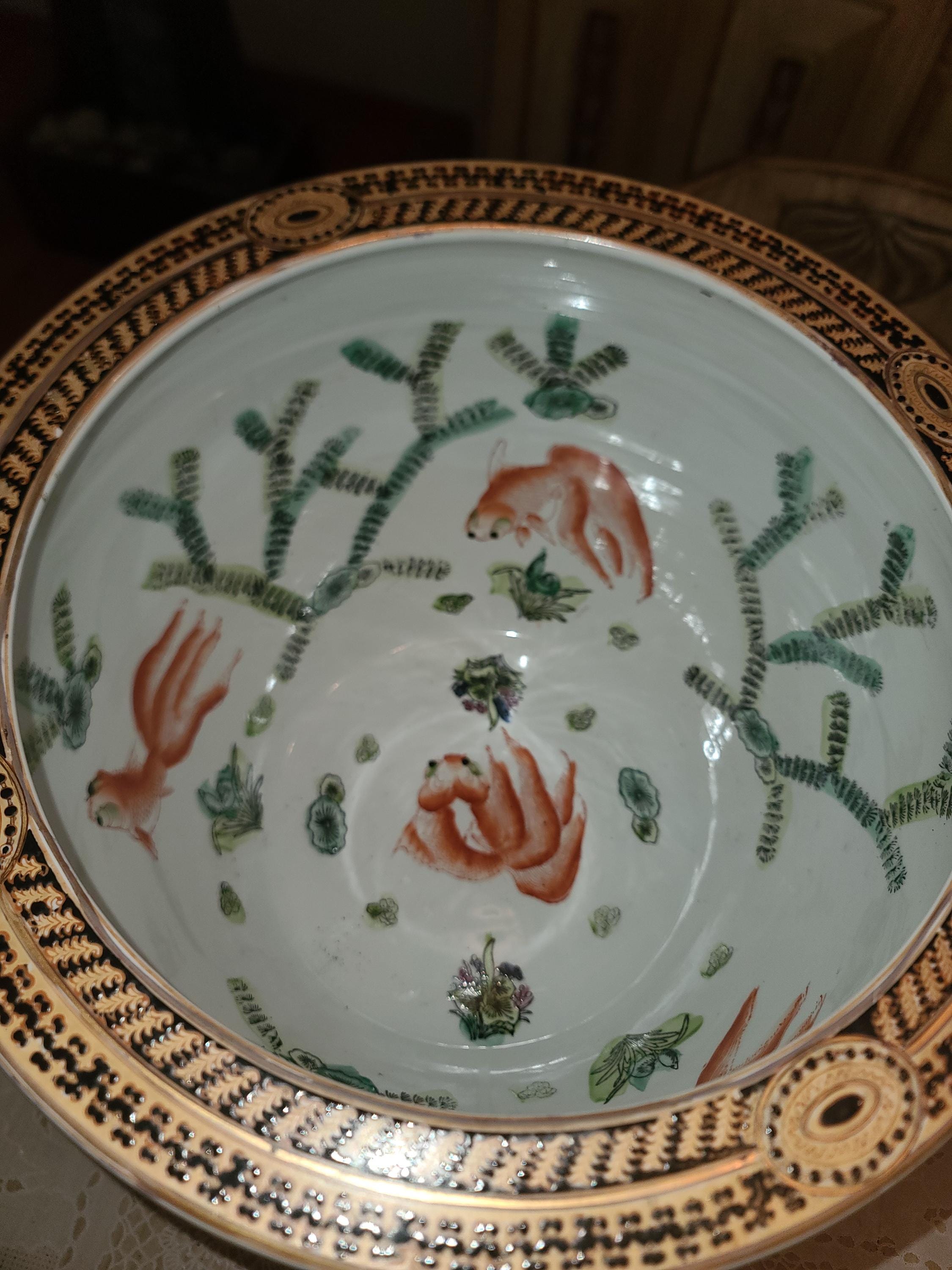 Vintage Chinese Koi Fish Vase Polychrome & Gilded Porcelain With Rose ...