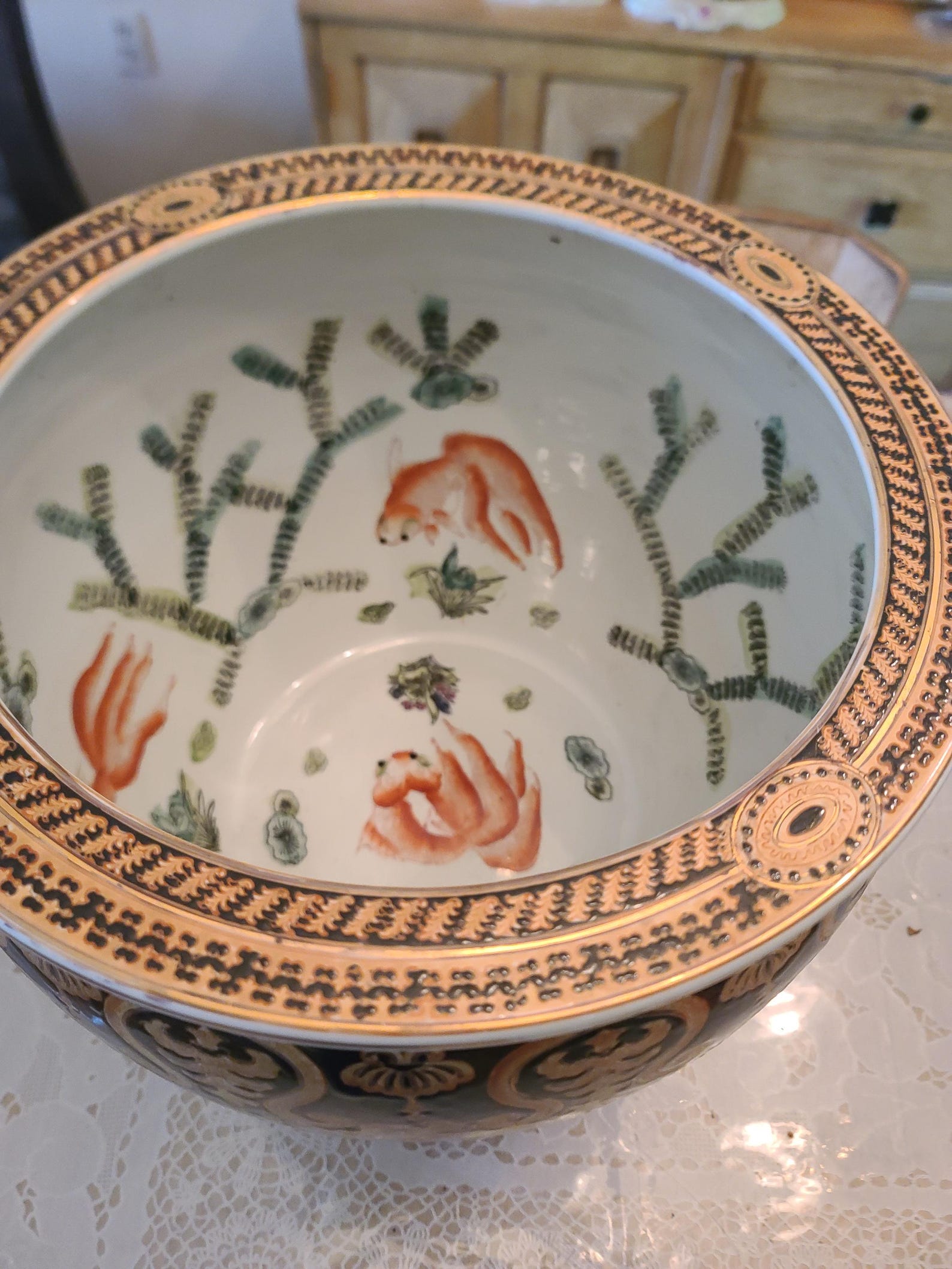 Vintage Chinese Koi Fish Vase Polychrome & Gilded Porcelain With Rose ...