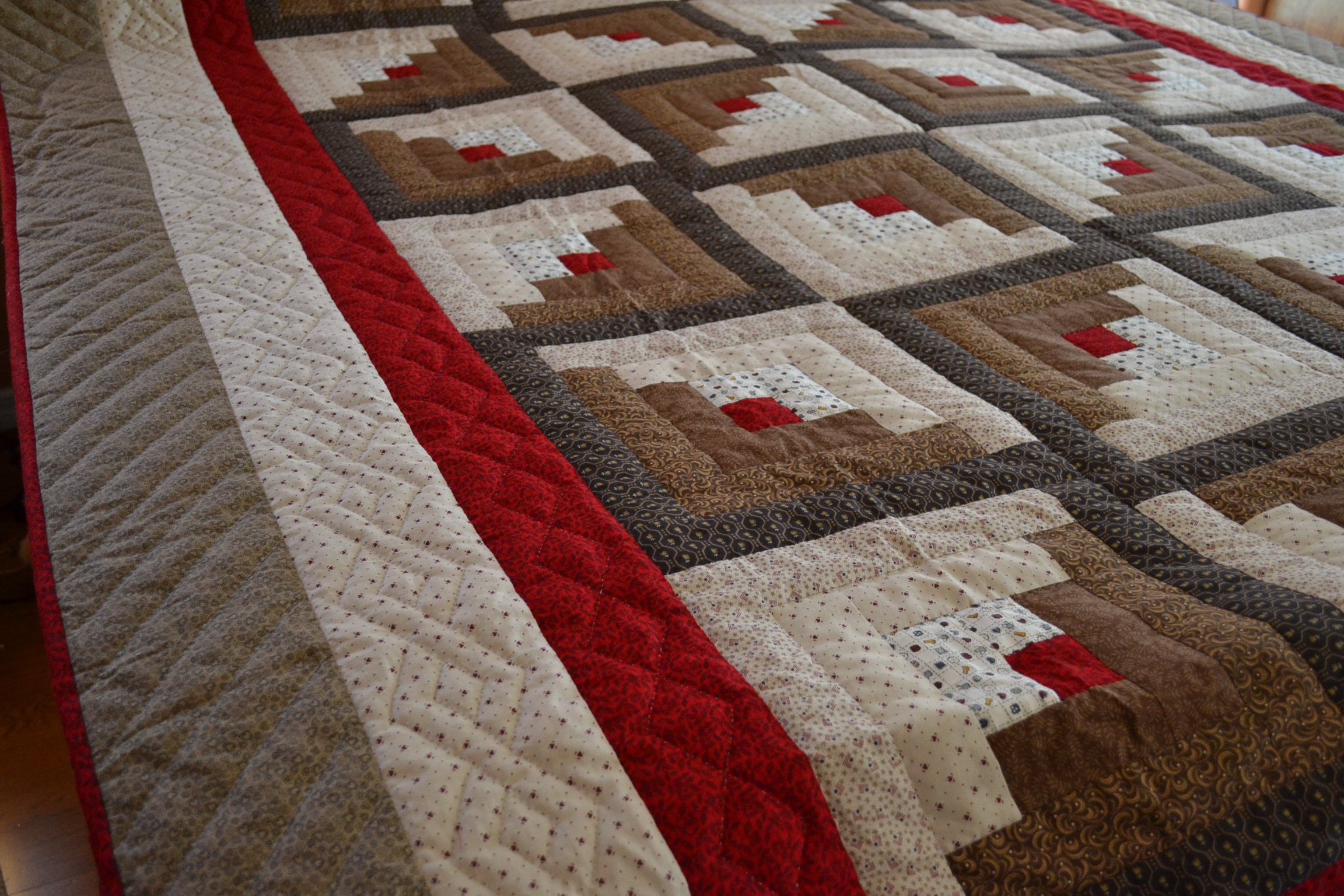 Handmade and Hand Quilted Amish Log Cabin Windmill Design 76" by 101 ...