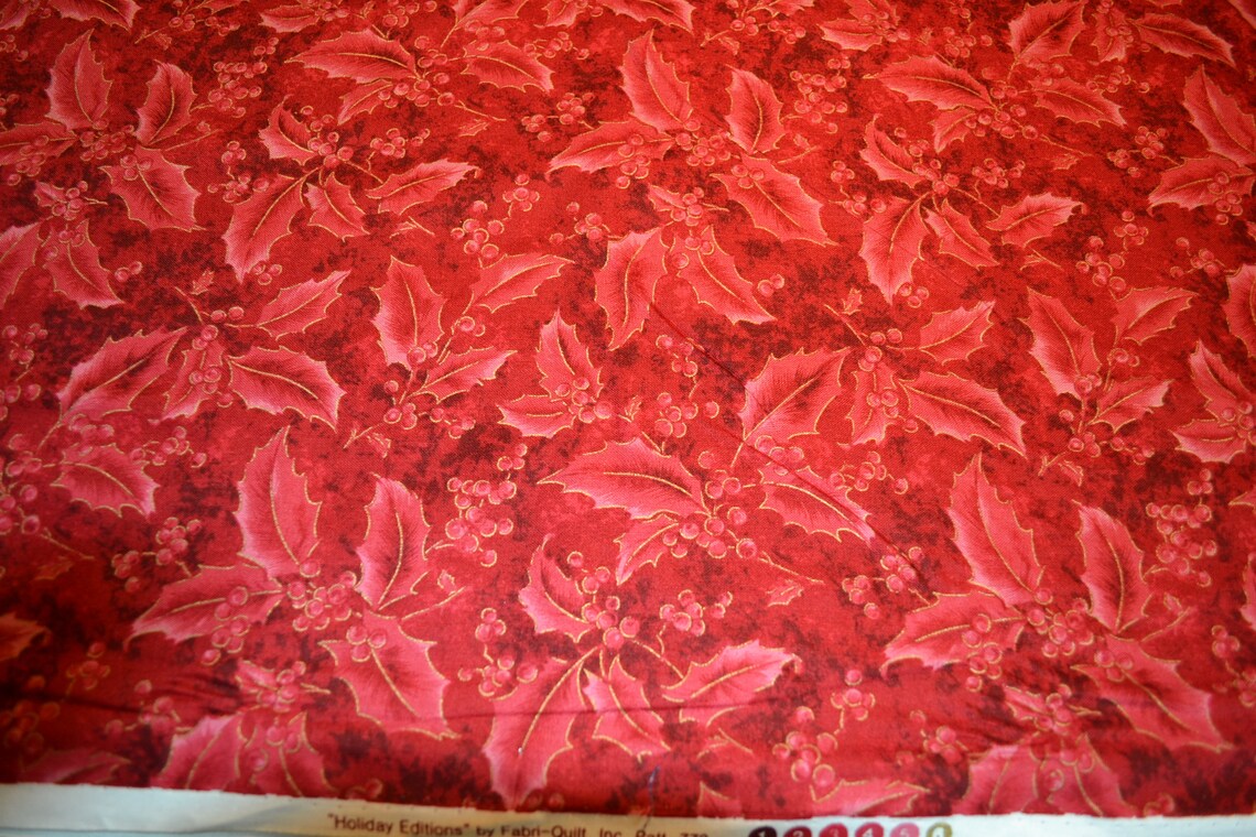 Tonal Holly Red Christmas Fabric - Etsy