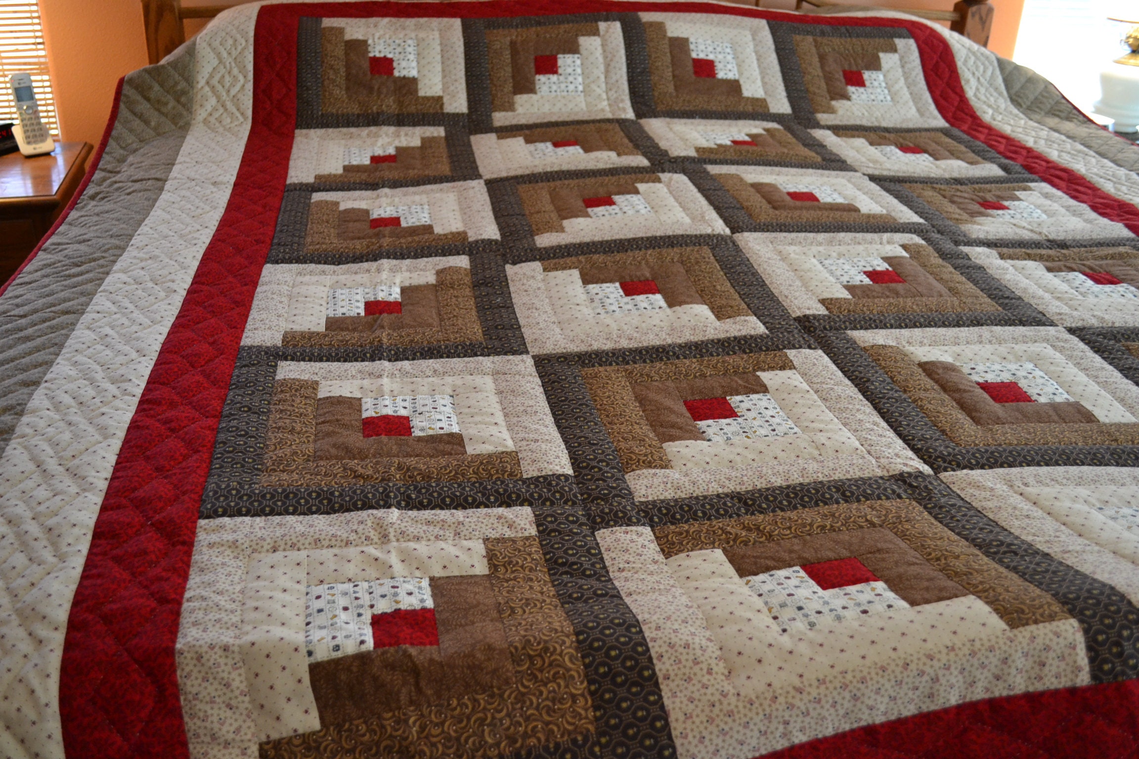 Handmade and Hand Quilted Amish Log Cabin Windmill Design 76" by 101 ...