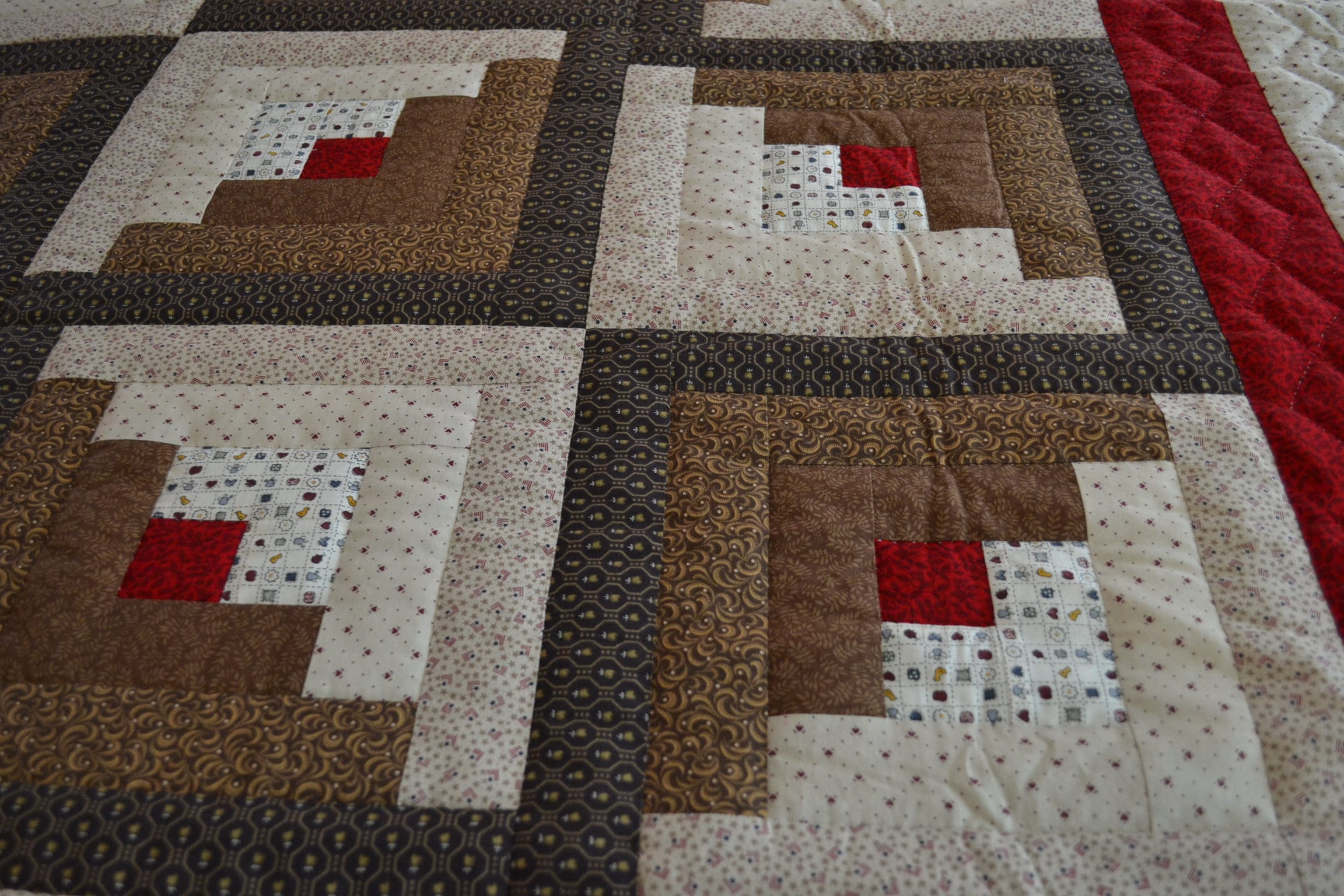 Handmade and Hand Quilted Amish Log Cabin Windmill Design 76" by 101 ...