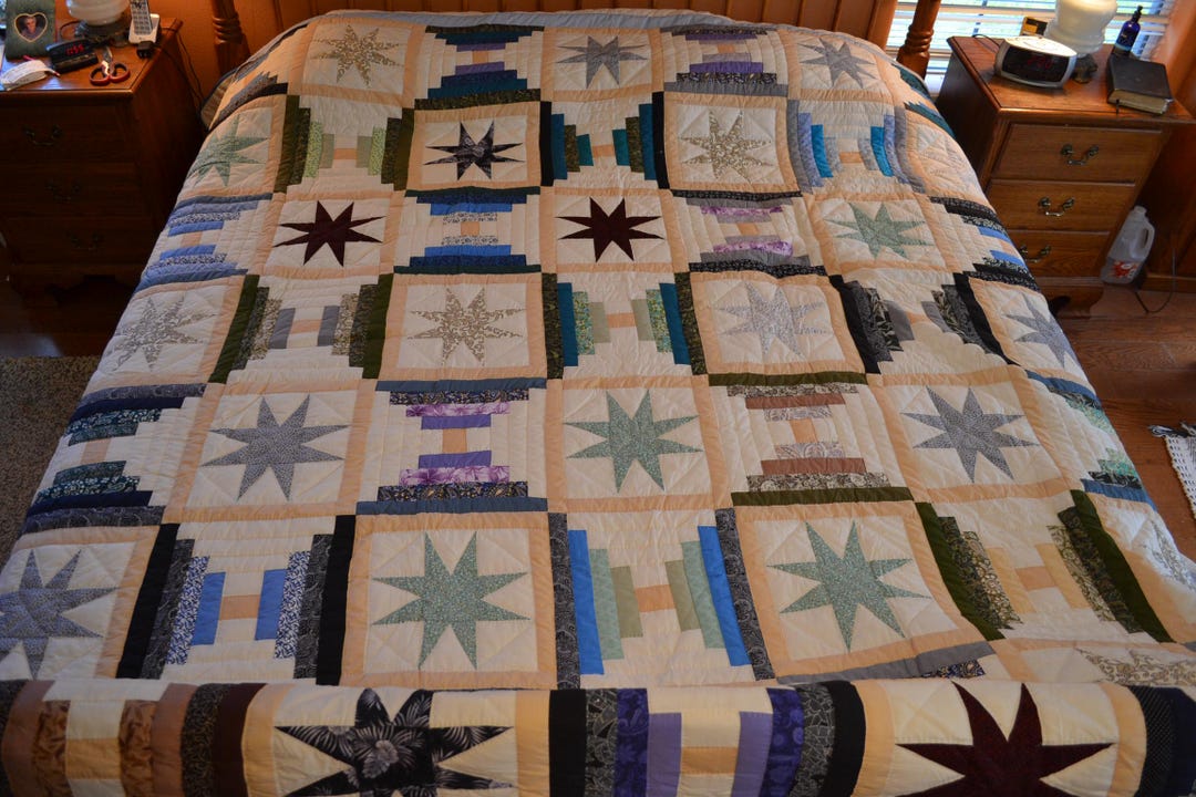 Handmade and Hand Quilted Amish Stars Over the Cabin 108"x 116" - Etsy