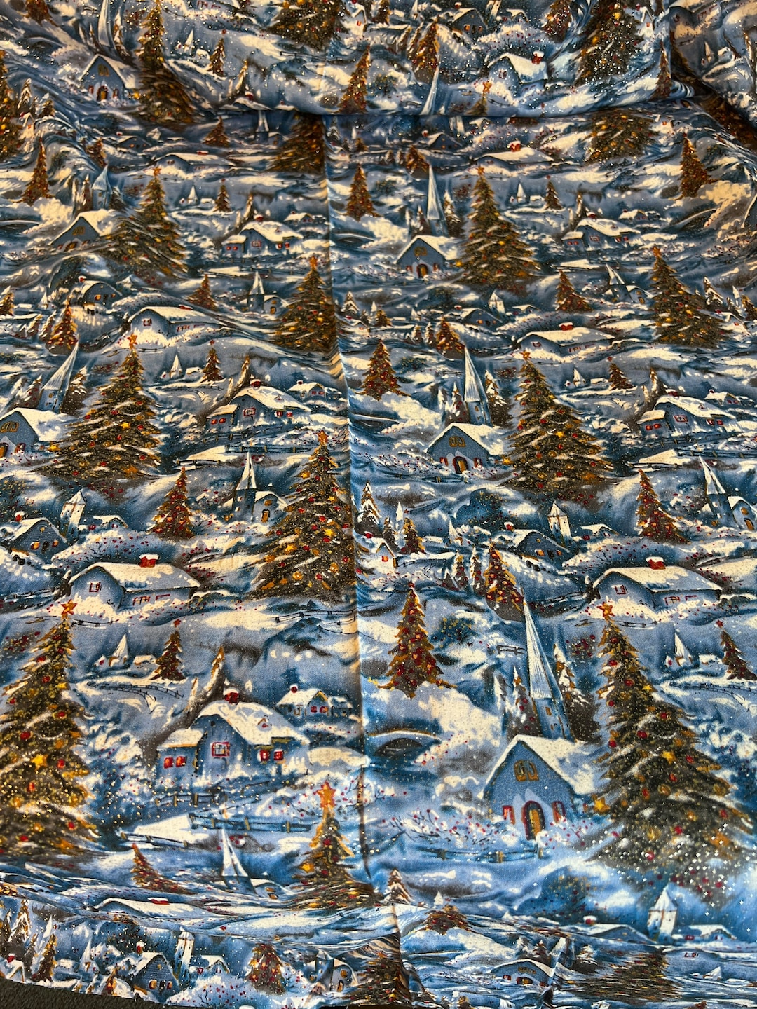 Christmas Winter Village Scenic Glitter Fabric by David Textiles - Etsy