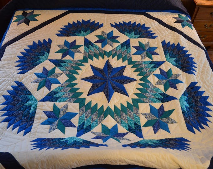Handmade and Hand Quilted Amish Compass Star 107"x 116" - Etsy