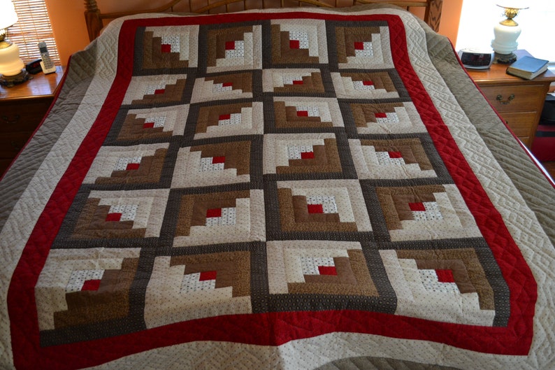 Handmade and Hand Quilted Amish Log Cabin Windmill Design 76" by 101 ...