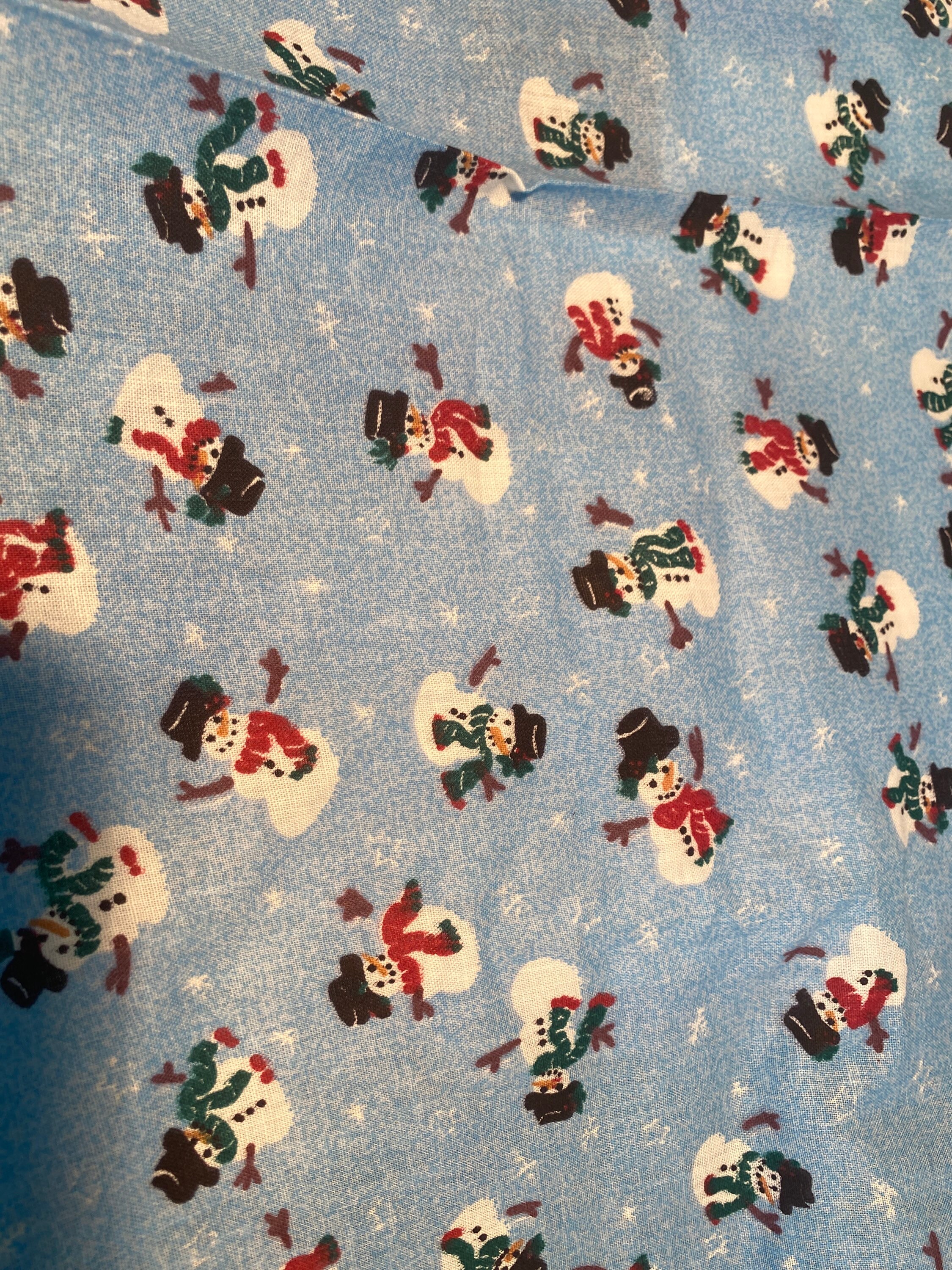 Light Blue Snowmen Christmas Fabric | Etsy