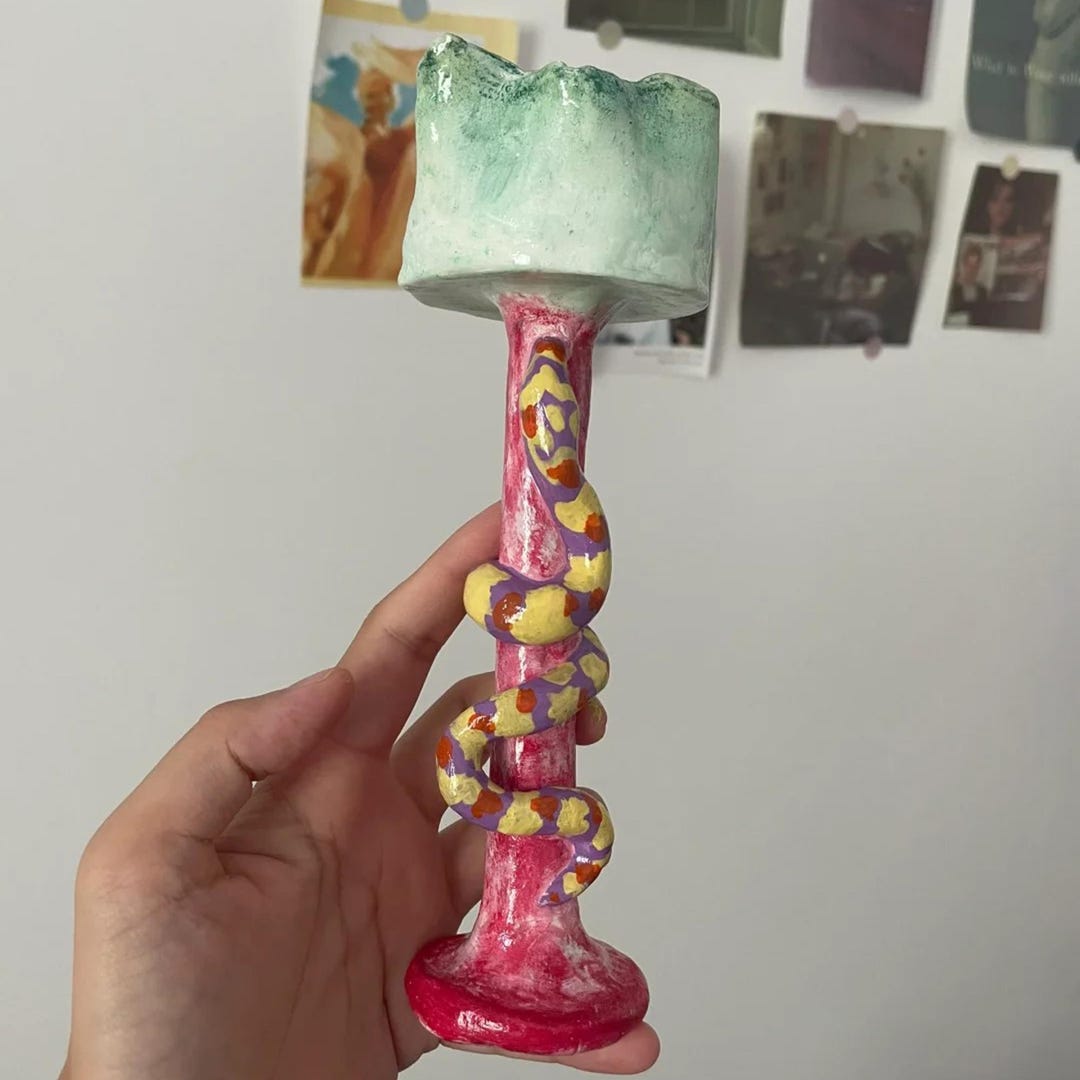 Candelabro de serpiente hecho a mano, cerámica con lunares, forma de ...