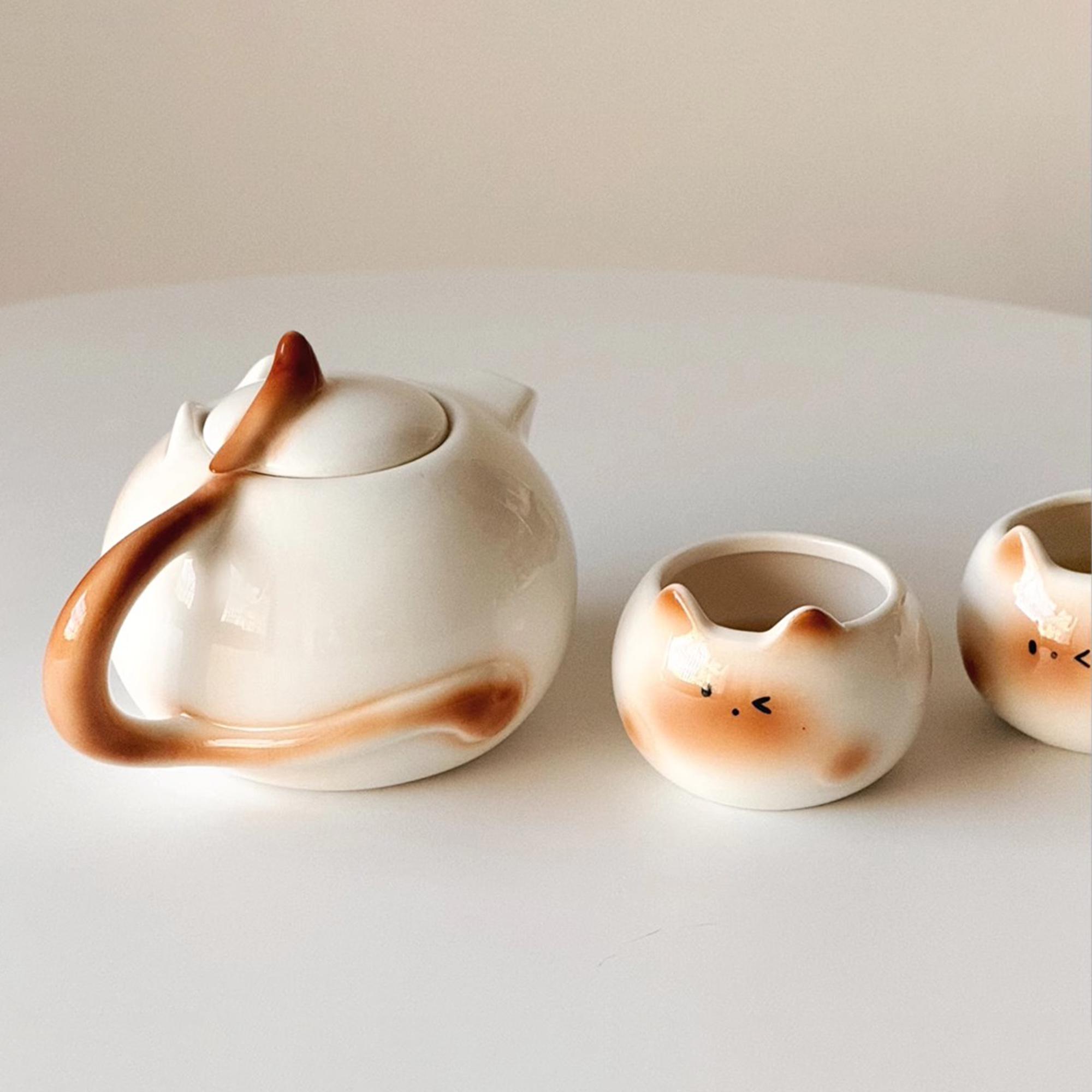 Siamese Cat Teapot Set: Ceramic Kettle & Teacups - Gift for Cat Lovers ...