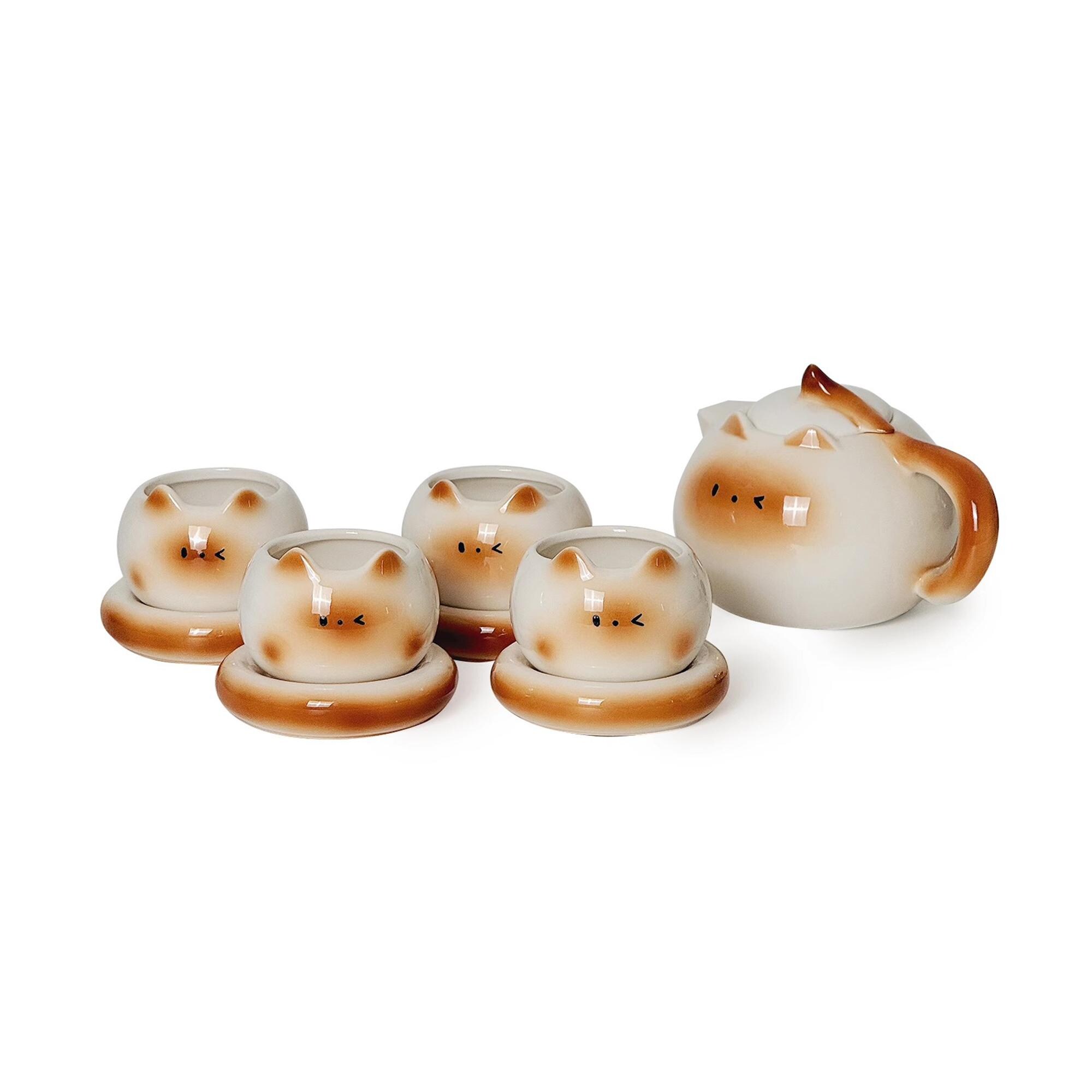 Siamese Cat Teapot Set: Ceramic Kettle & Teacups - Gift for Cat Lovers ...