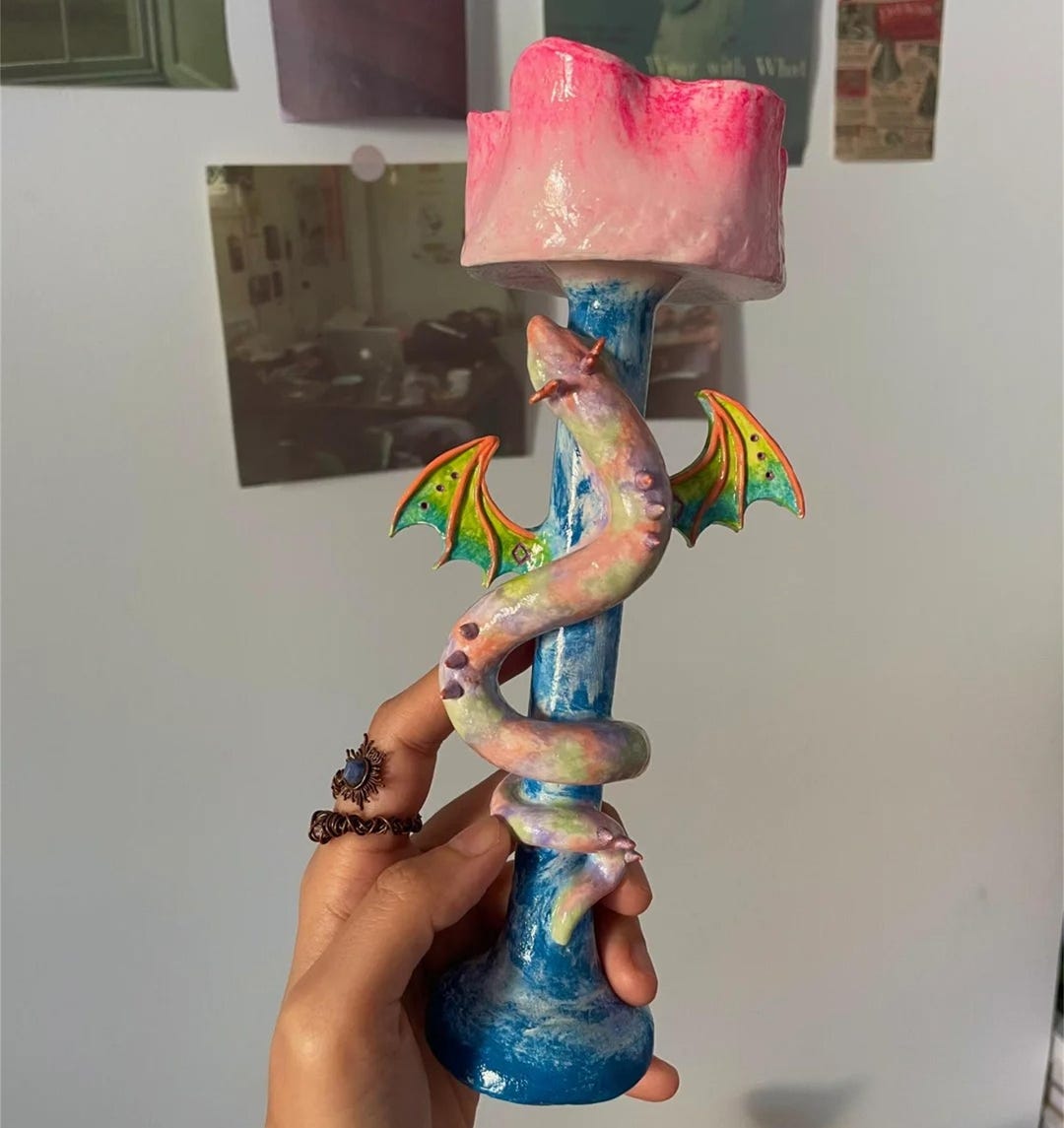 Hand-painted Colorful Dragon Candle Holder, Handmade Stoneware Clay ...
