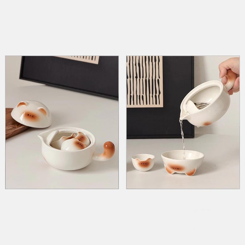 Siamese Cat Ceramic Tea Set, Mini Travel Teapot With Teacups - Etsy