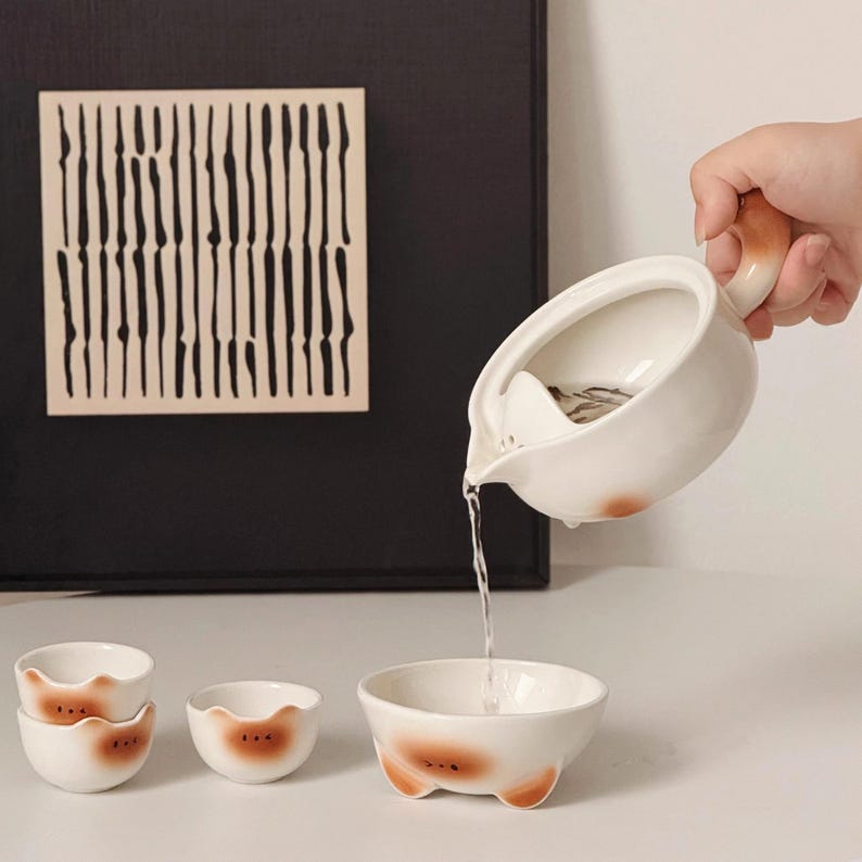 Siamese Cat Ceramic Tea Set, Mini Travel Teapot With Teacups - Etsy