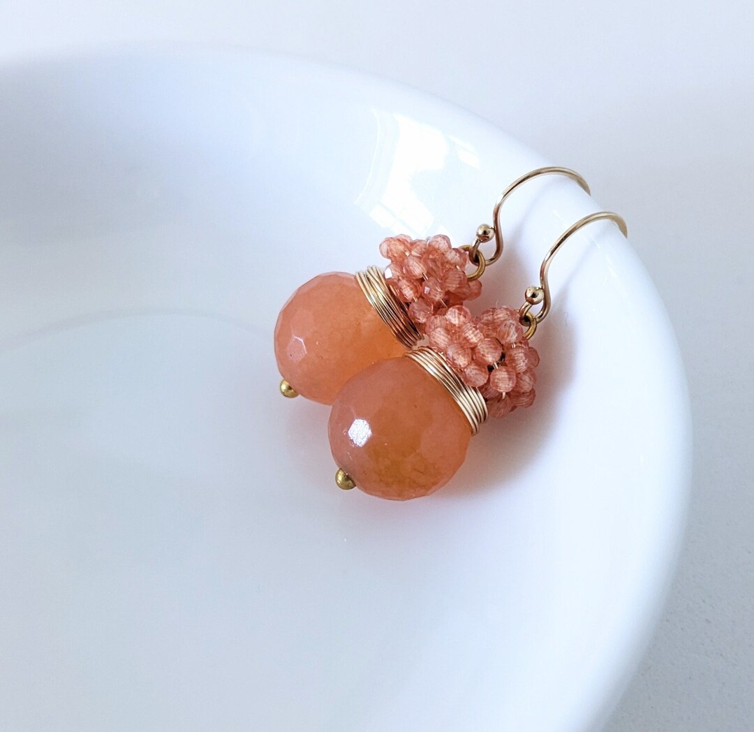 Red Jade and Cluster of Rubies Earrings July Birthday Stone - Etsy