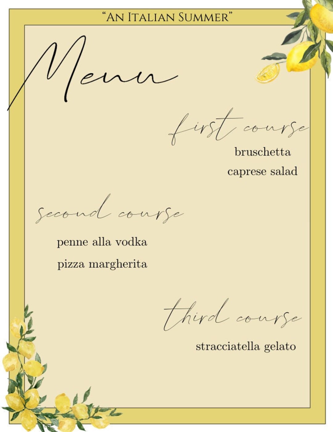 Italian Summer Dinner Party Menu Template - Etsy