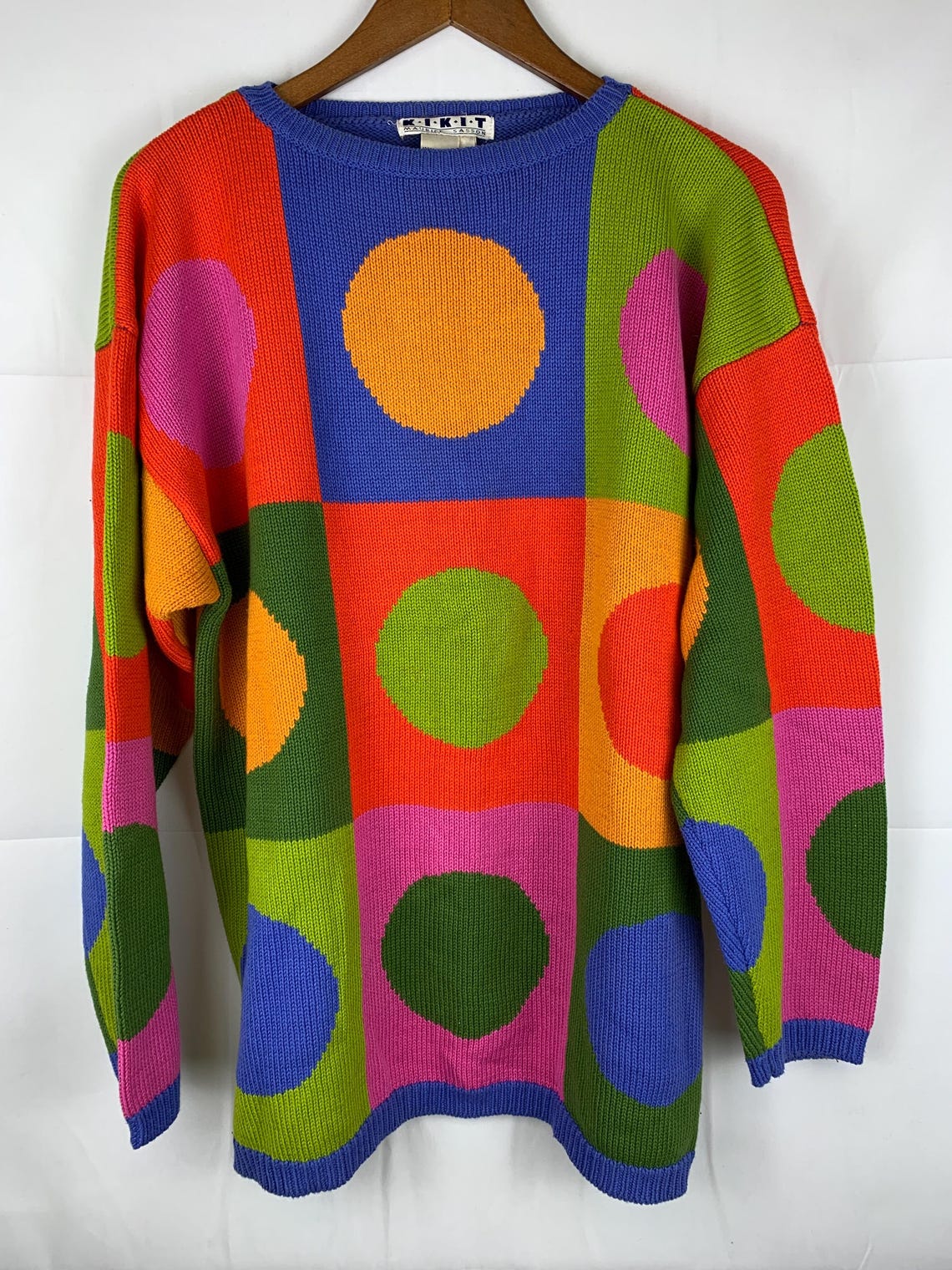 Vintage KIKIT Maurice Sasson Rainbow Colorblock Geometric Circle Knit ...